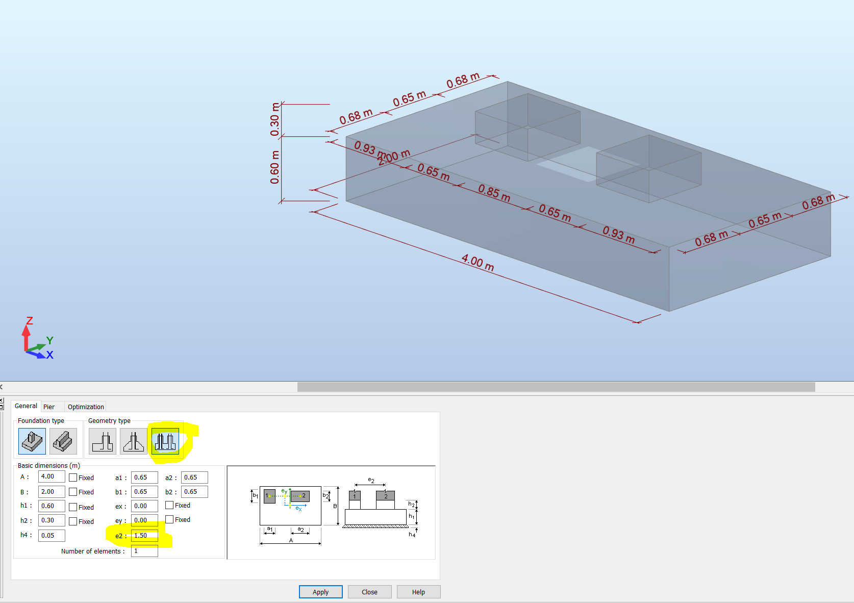 Robot Structural Analysis中组合基础设计时的非活动e2参数