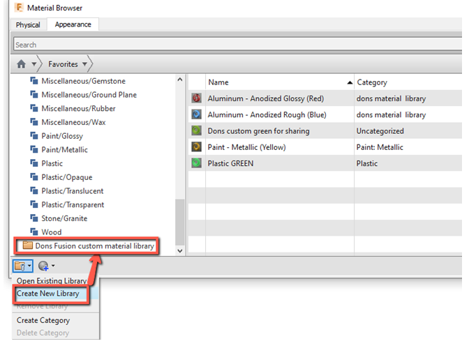 Sharing materials and appearances in Fusion.