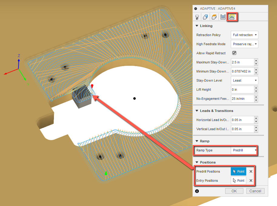 How to force Adaptive toolpath to start near to the edge of open pocket in Fusion 360.