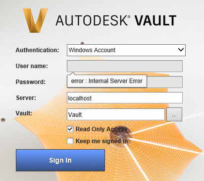 Internal error occurred during Windows Authentication on Vault thin client
