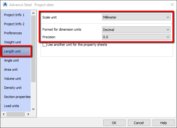 Changing the units of plate thickness in BOM on drawing in Advance Steel
