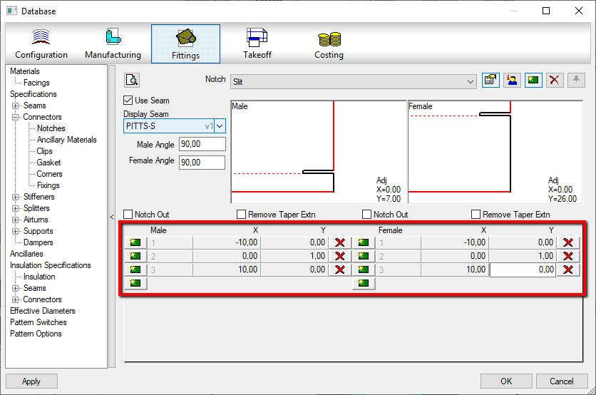 How to apply notches on the Connector sides in CAMduct