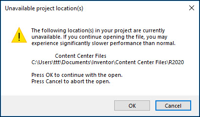 Inventor Content Center Files location in a project becomes an absolute ...
