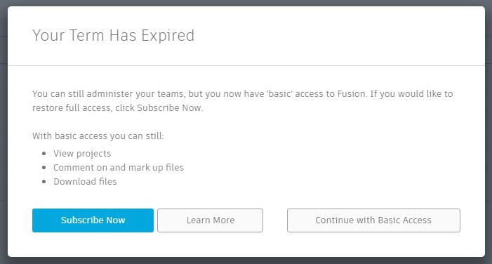 "Basic Access" or "Your Term Has Expired" in a Fusion Team Hub