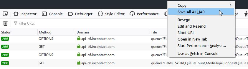 How to obtain HTTP archive (HAR) files to log server performance issues