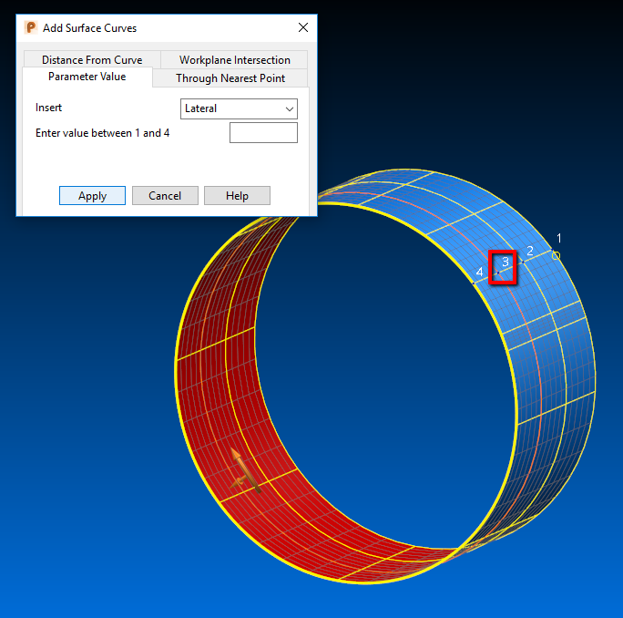 How to add extra internal curves into a selected surface in PowerShape.