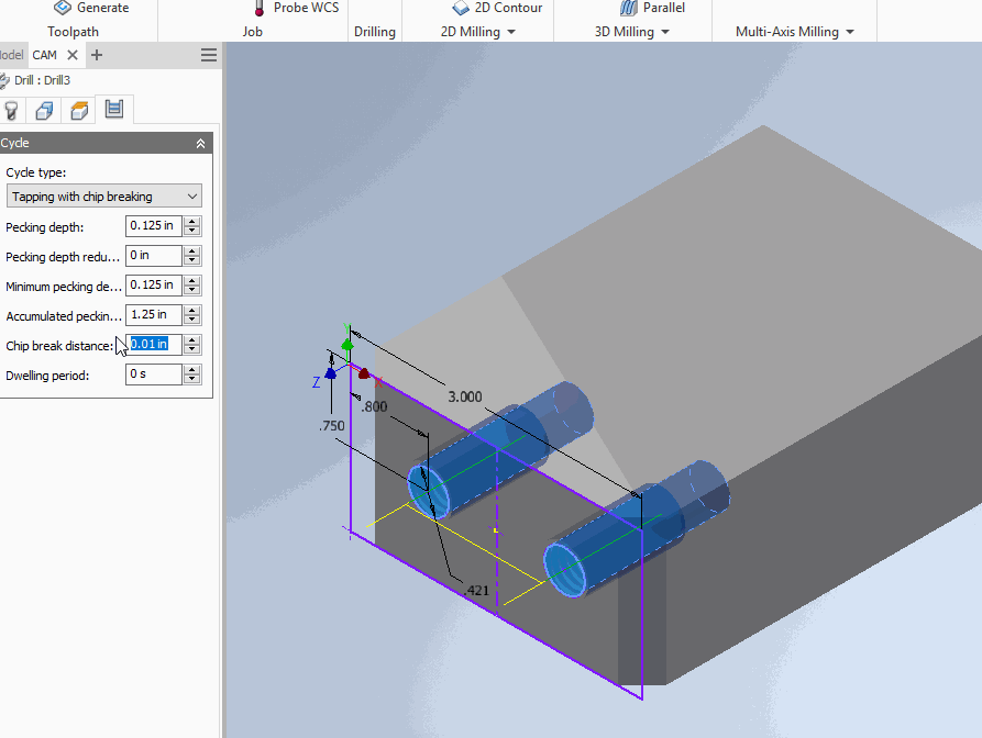 'Accumulated pecking depth is not supported for tapping cycles with ...