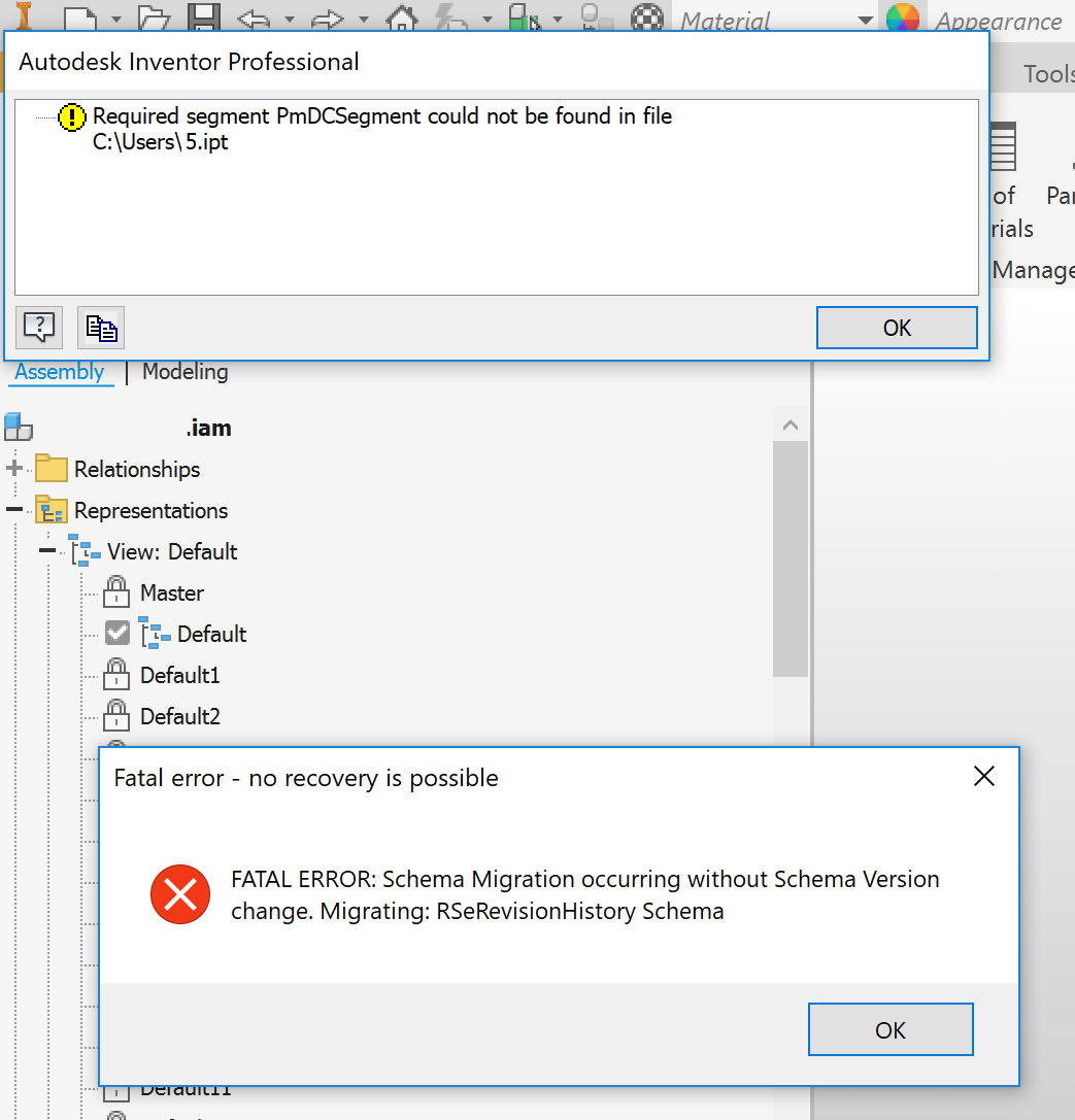 Inventor FATAL ERROR Schema Migration occurring without Schema Version change. Migrating ...