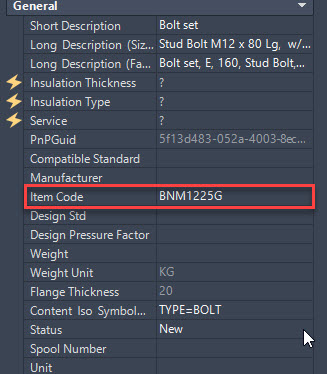 Configure bolt item code based on bolt size and length in AutoCAD Plant 3D