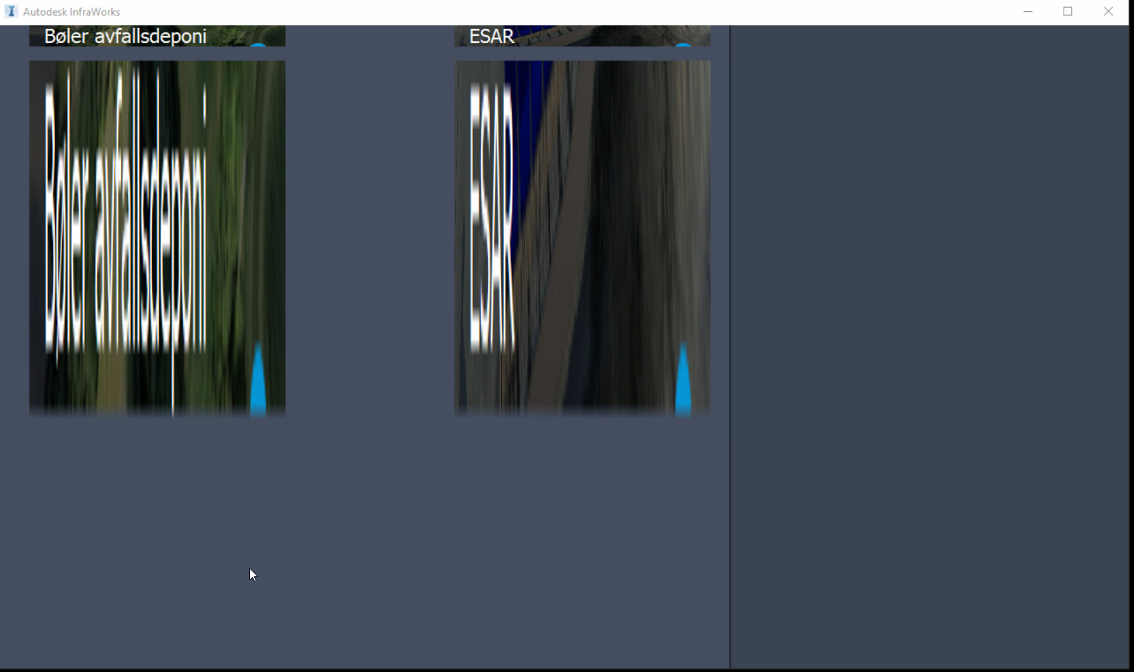 InfraWorks shows distorted and blurred elements of the user interface