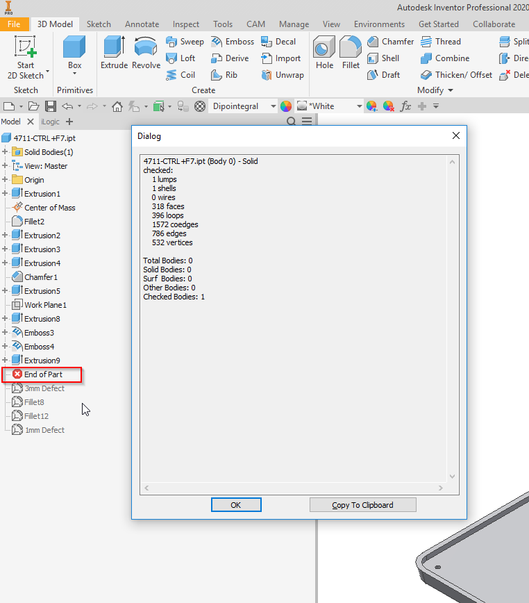 How to utilize the CTRL + F7 in Inventor to find bad bodies