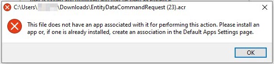 "This file does not have an app associated with it......." after clicking a URL link generated ...