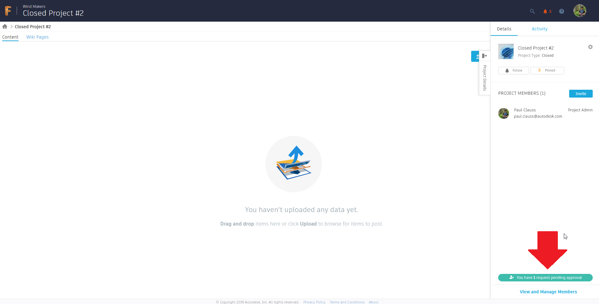 "Access Requested" message on project in Fusion