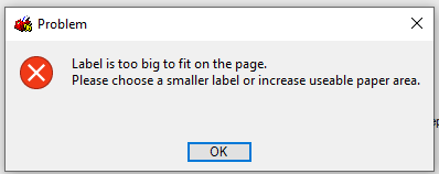 "Label is too big to fit on the page" when printing labels in CAMduct