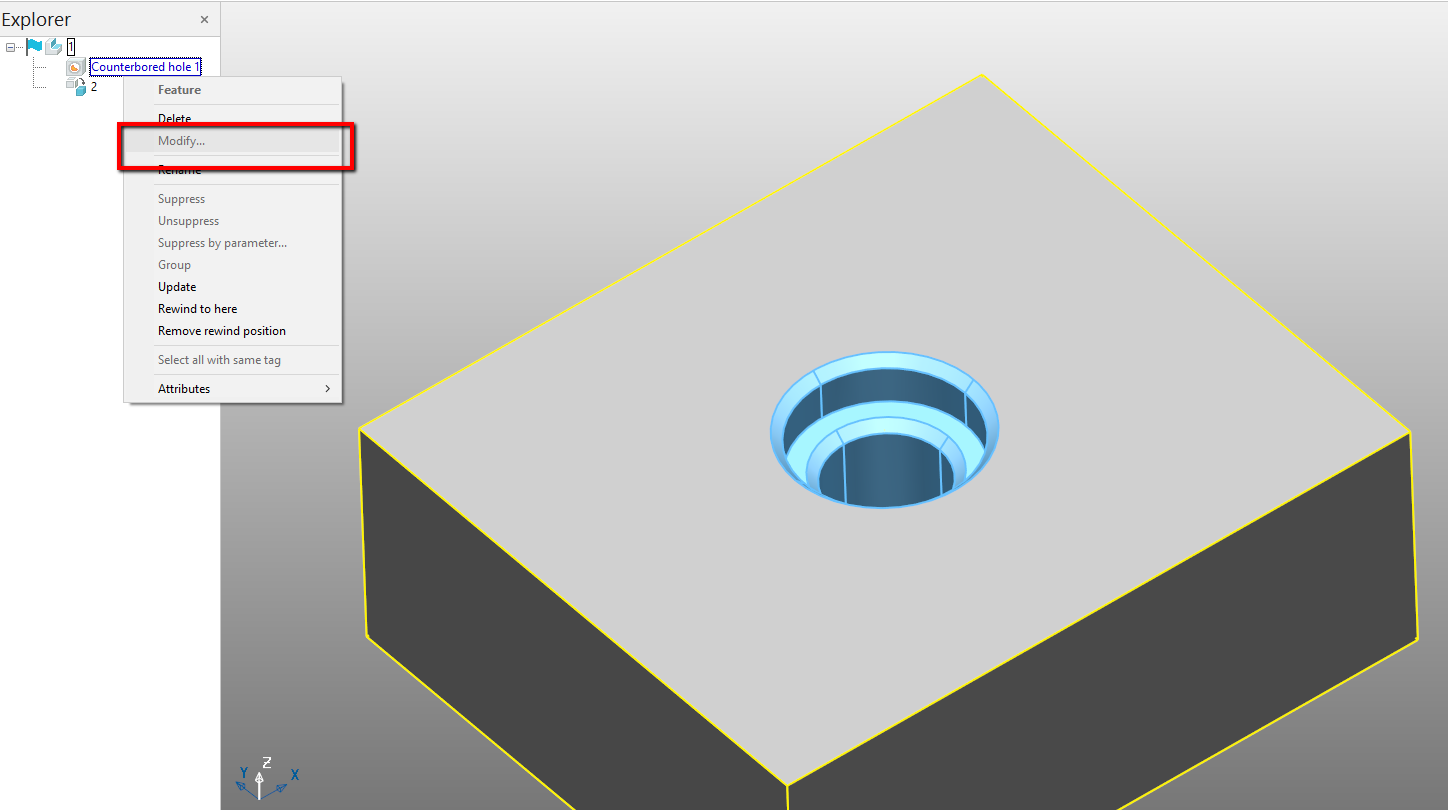Unable to modify lightweight solid hole feature in PowerShape.