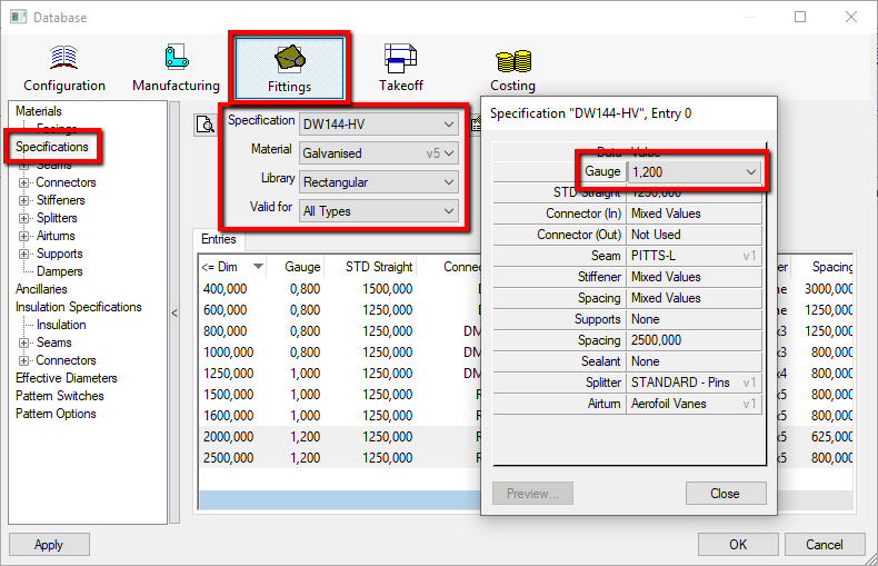 How to remove unused Gauge entries from Specifications in CAMduct