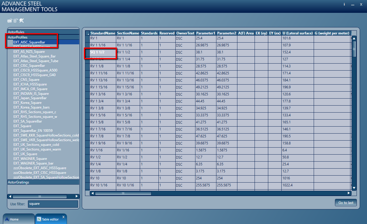 How to change Section name for a profile in Advance Steel