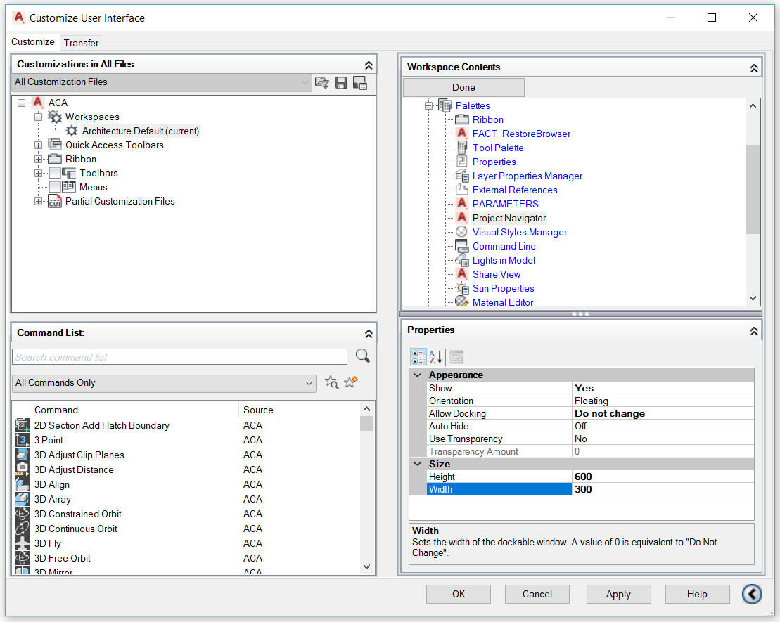 Project Navigator palette not shown in AutoCAD Architecture or MEP
