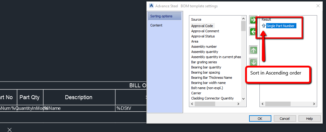Customized Bom Template Displays The Part Marks In Descending Order In Advance Steel List