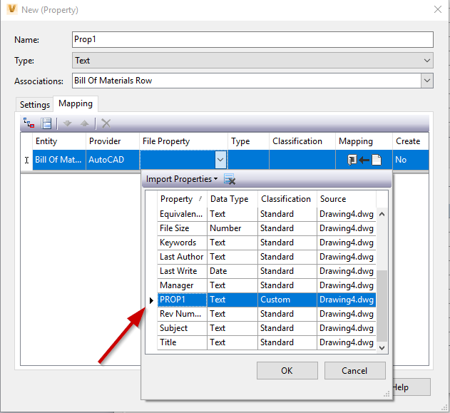 How to map AutoCAD Mechanical BOM Properties (part references) to a Vault item BOM