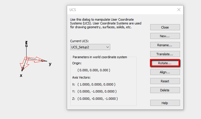 How to rotate the Setup in FeatureCAM