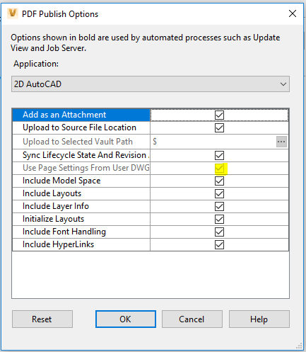 How to set up page settings for PDFs created from AutoCAD DWGs by Vault Job Processor