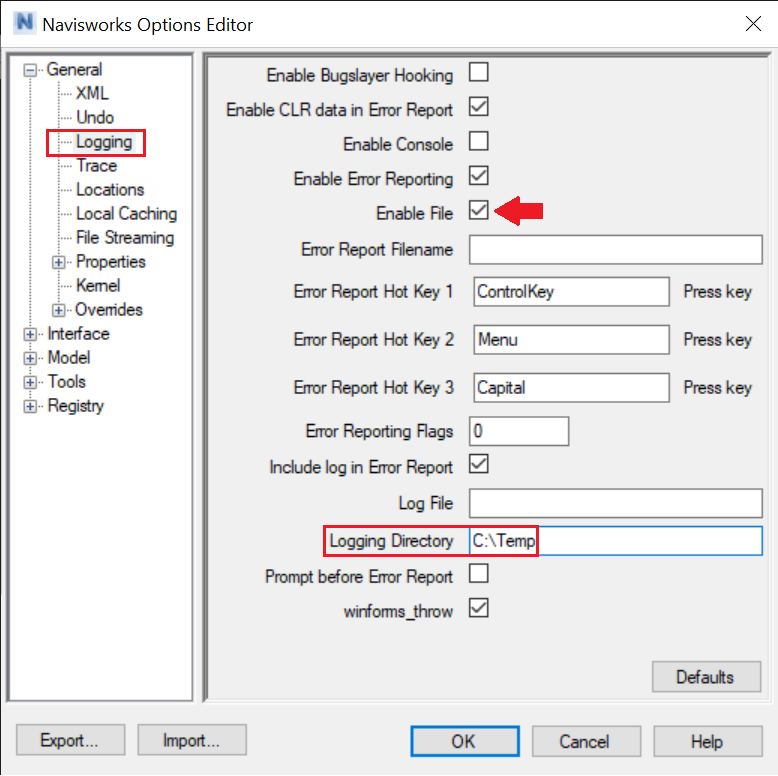 创建 Navisworks 日志文件