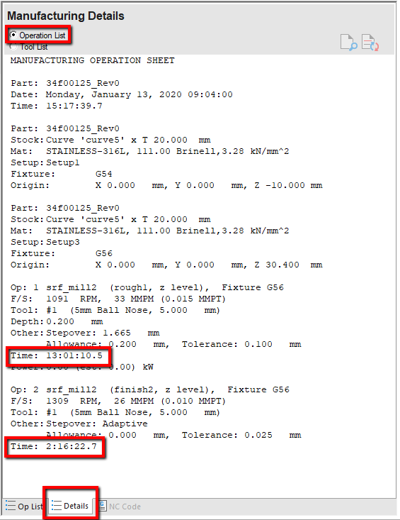 How to find total machining time of a toolpath in FeatureCAM.