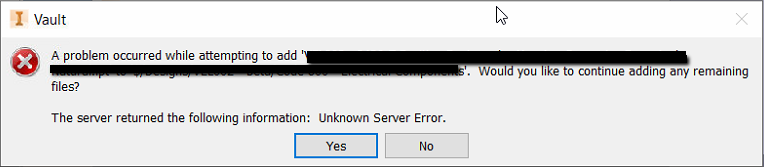 A Problem Occurred While Attempting To Add Unknown Server Error When Checking In Inventor