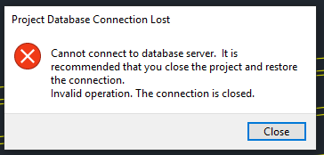 "Project Database Connection Lost" pops up when working with AutoCAD ...