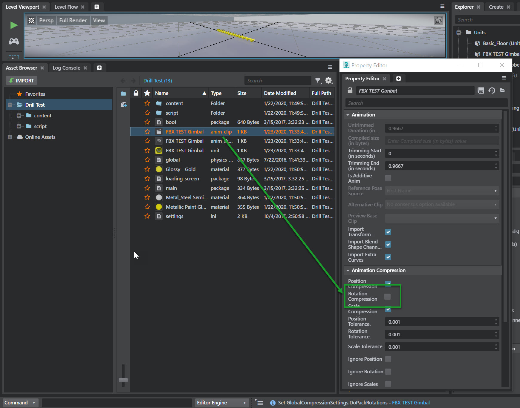 将 FBX 动画导入 3ds Max Interactive 后，旋转偏离了正确轴的中心