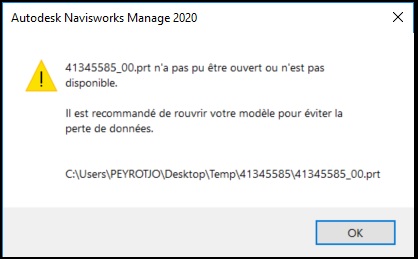 Unable to open PRT file in Navisworks