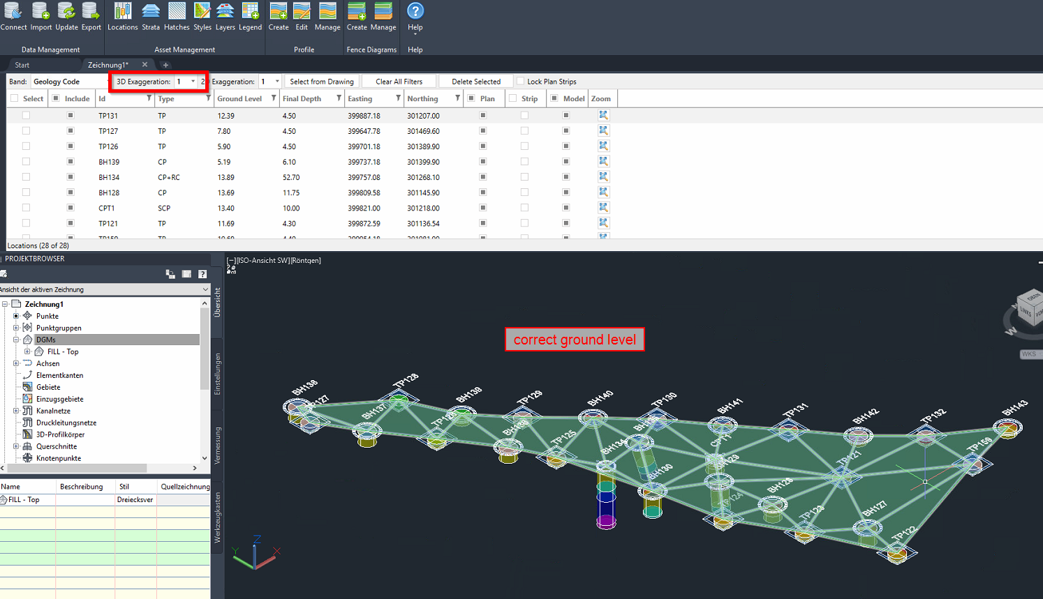 Geotechnical Module borehole sticks move in elevation if exaggerated