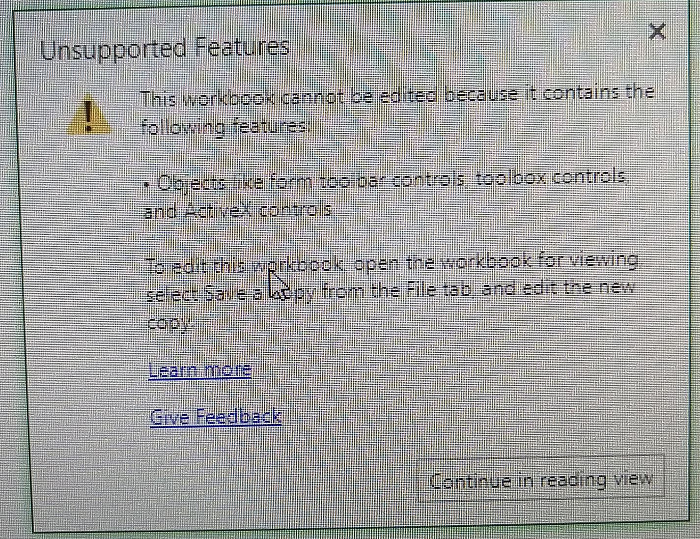 "Unsupported Features" appears when trying to edit an Excel file online ...
