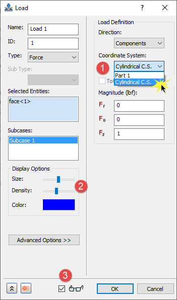 How to visualize the coordinate system in Inventor Nastran