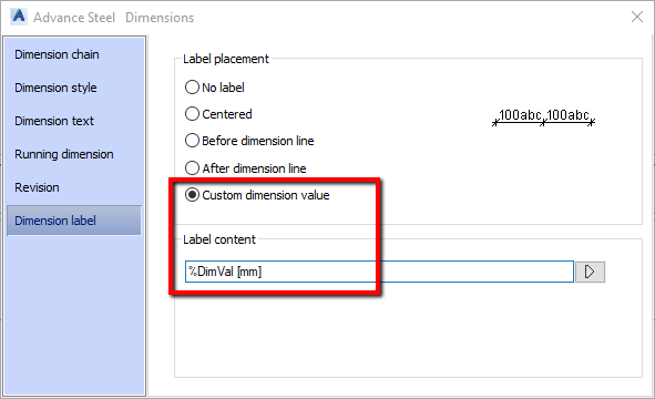 Dimension style setting for Suffix and Prefix do not work for Advance Steel dimensions