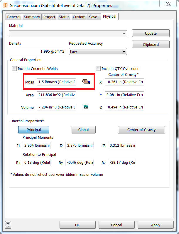 How to reset an overridden iProperties Mass/Weight back to a calculated value in Inventor