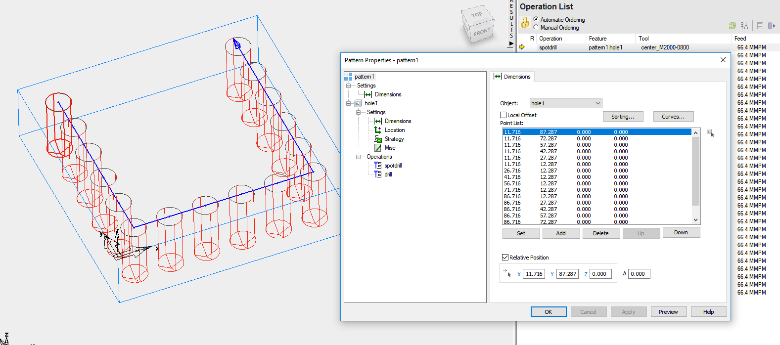 Come riposizionare i fori in un pattern elenco punti in FeatureCAM