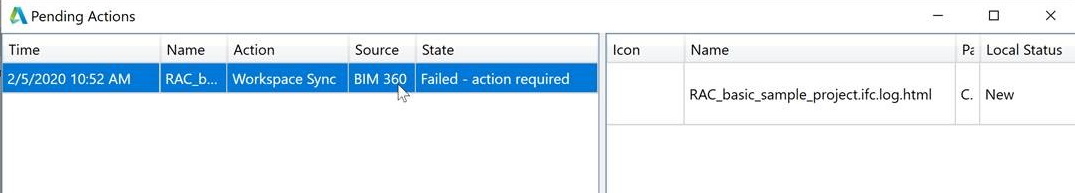 “Failed – action required” in Desktop Connector pending actions when linking IFC file in Revit