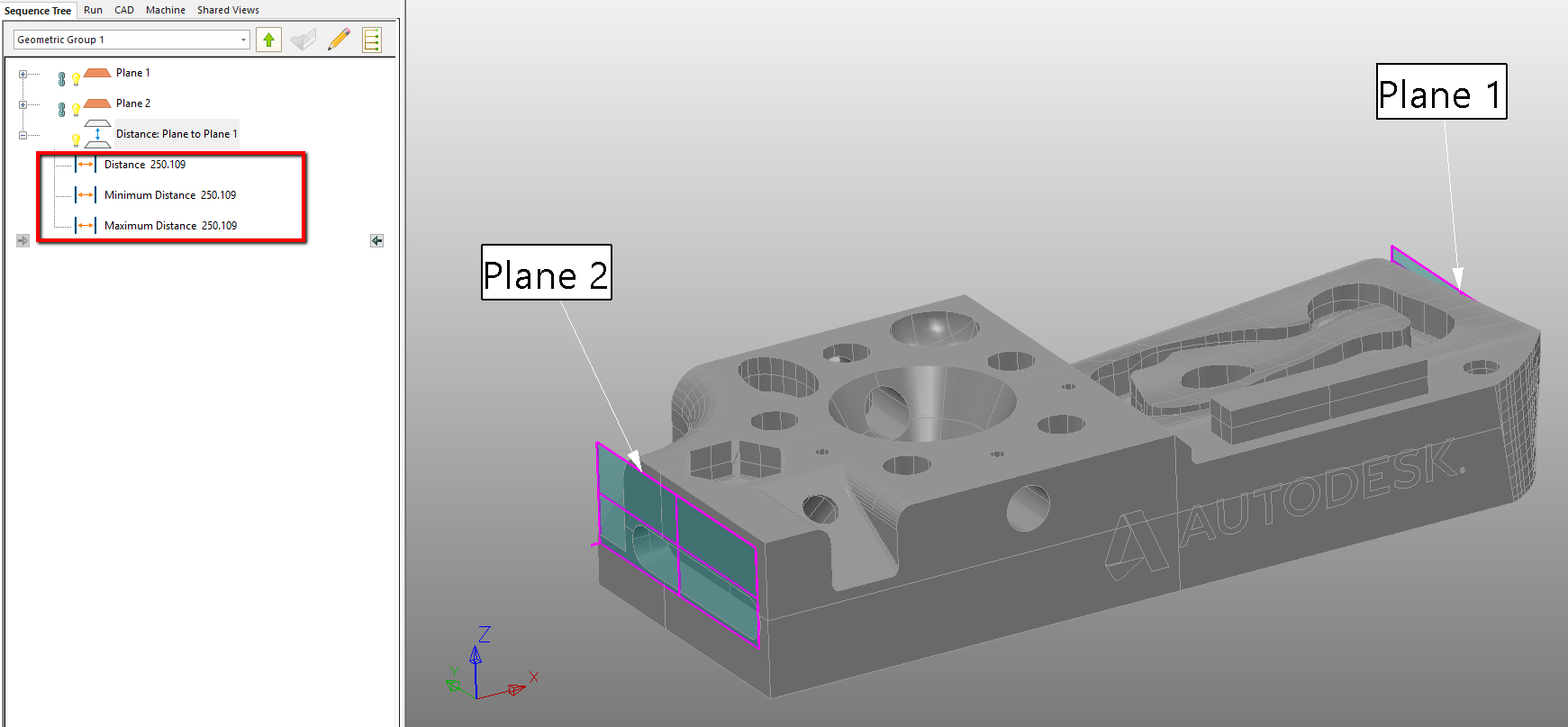 How to get a distance between two planes in Powerinspect