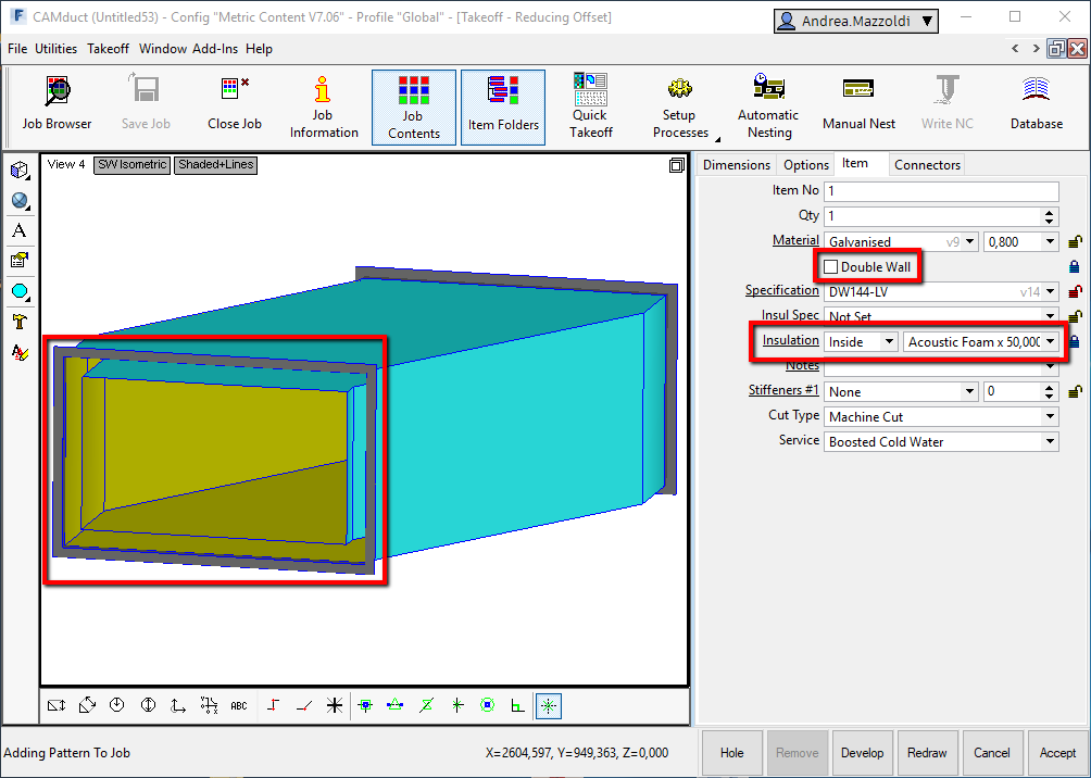 Double Wall size is the same as the duct in CAMduct