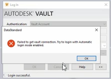 "Failed to get Vault connection. Try...Automatic log." in Vault Client