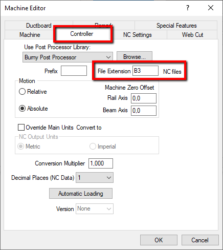 How to change the NC file extension when writing in CAMduct