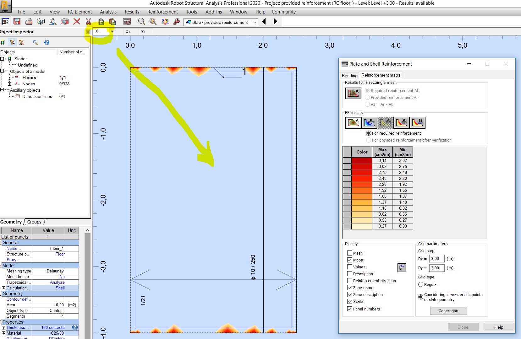 Incorrect presentation of provided reinforcement layers for RC slab in Robot Structural Analysis