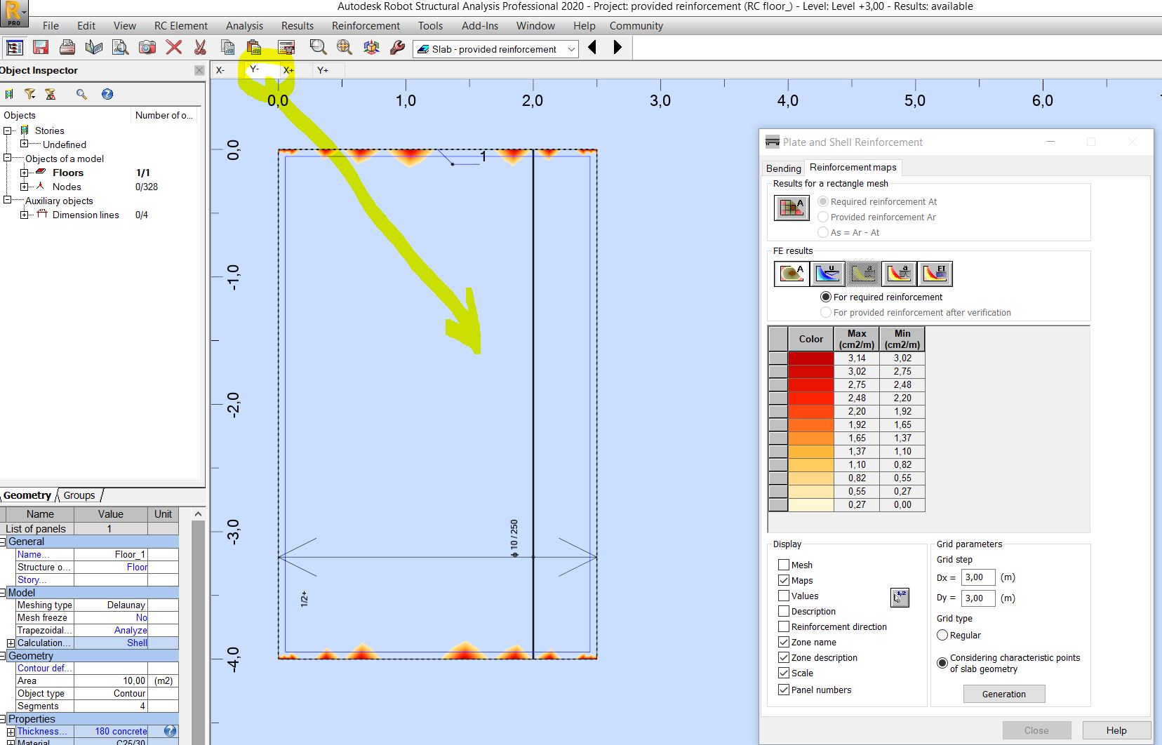 Incorrect presentation of provided reinforcement layers for RC slab in Robot Structural Analysis