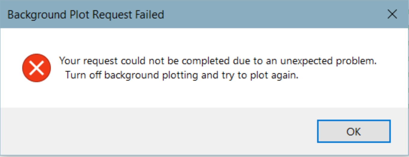 "Background plot request failed" when publishing in AutoCAD products