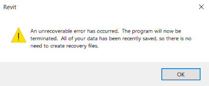 "An unrecoverable error has occurred..." while printing a PDF Revit crashes