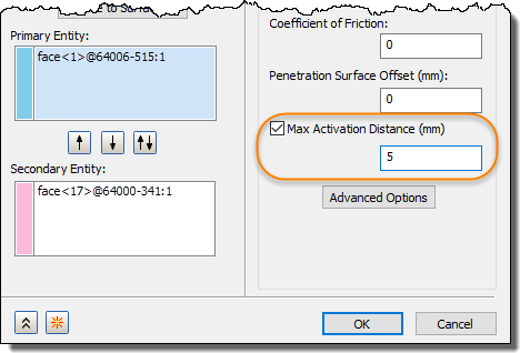 Understanding maximum activation distance and contact type in a Simulation