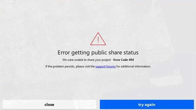 在 Recap 中打开扫描时获取公共共享状态消息时出错