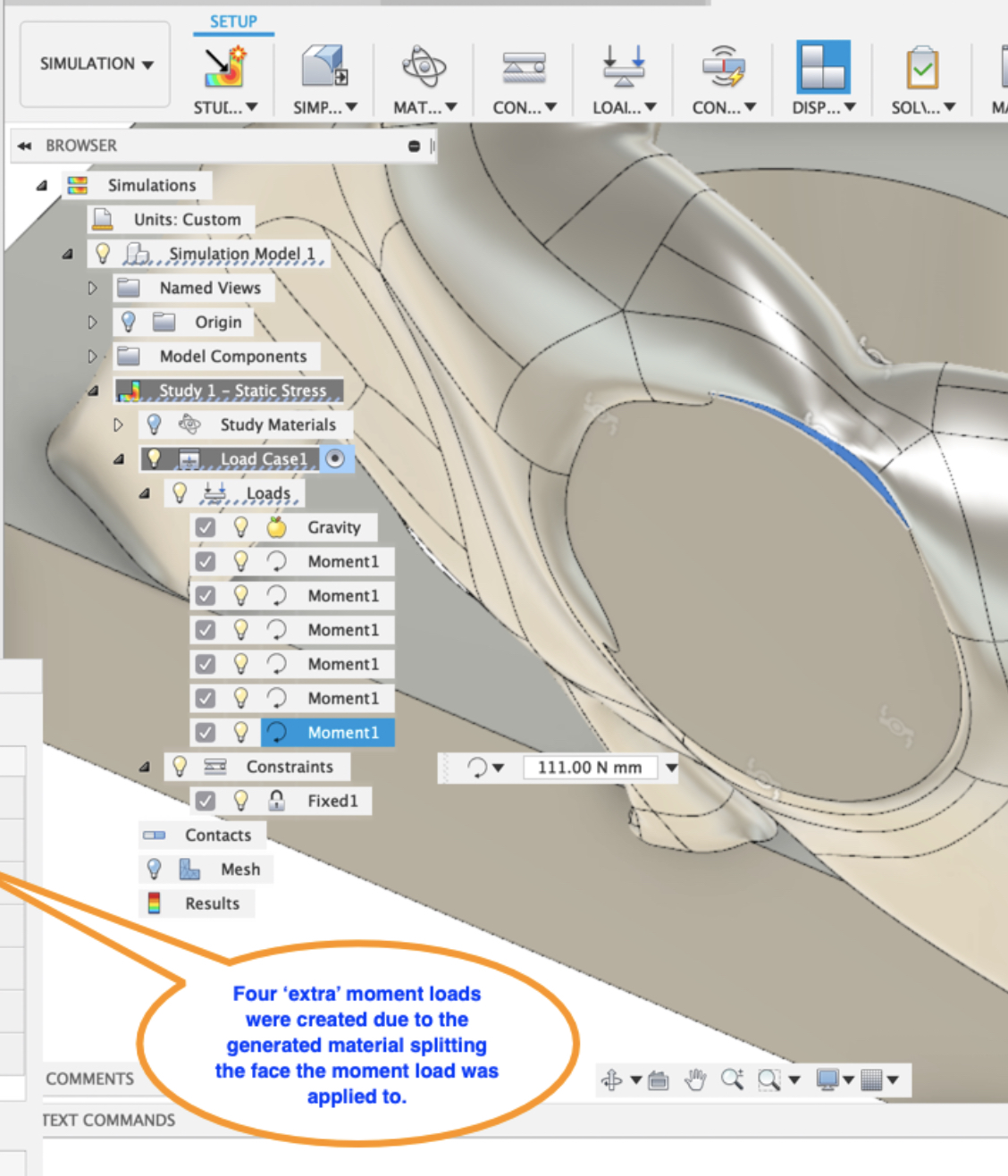Extra loads or constraints in simulation study transferred from Generative Design in Fusion